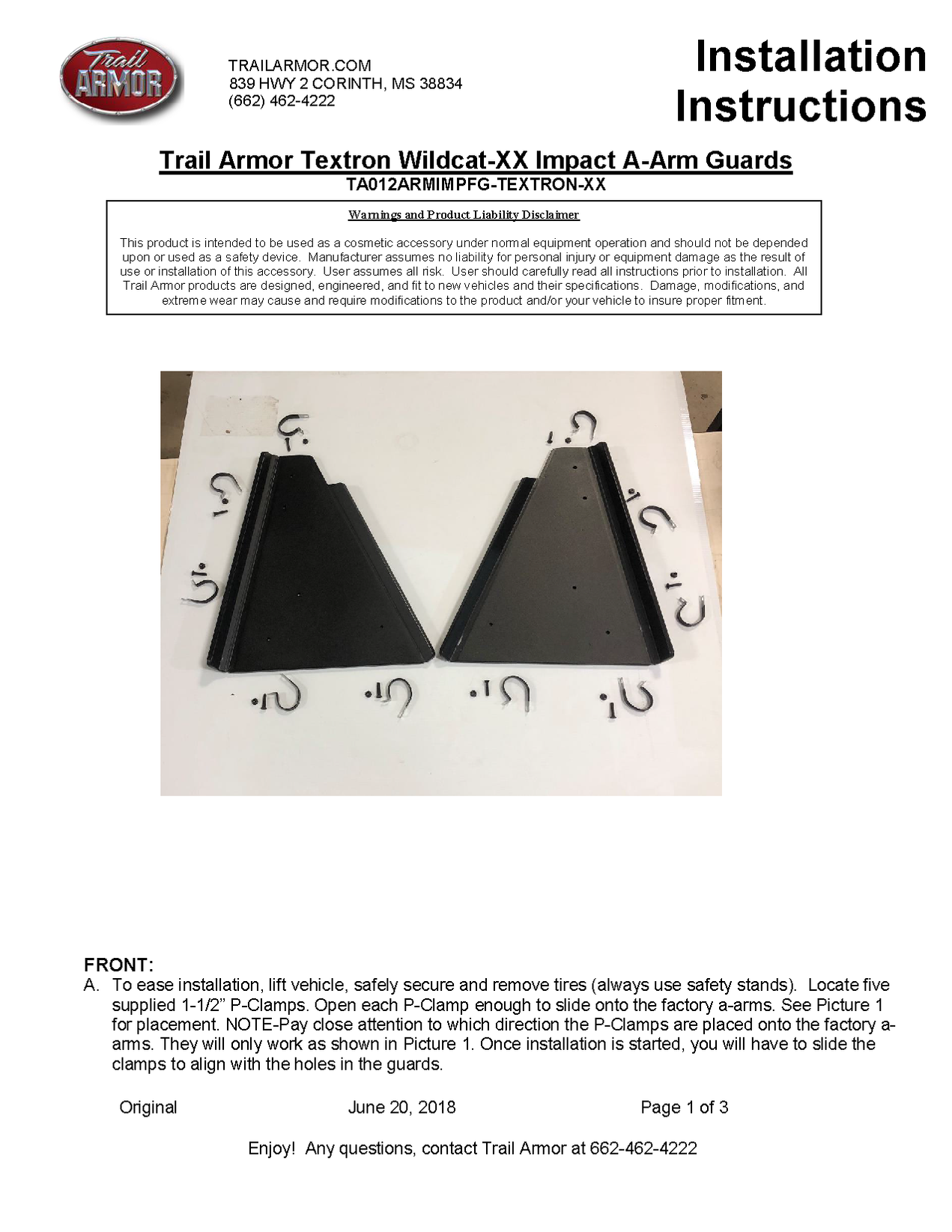 Trail Armor Textron Wildcat XX and Tracker XTR 1000 iMpact Front A-Arm ...